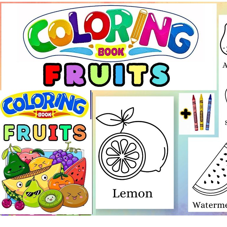 FRUITS - STYLE COLORING ACTIVITY BOOK FOR KIDS FUN CUTE EDUCATIONAL ...