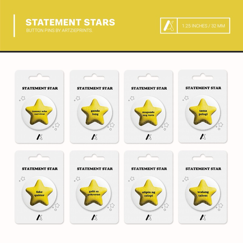 Statement Stars - Series 1 Small Button Pins | 1.25 inches | 32 mm ...