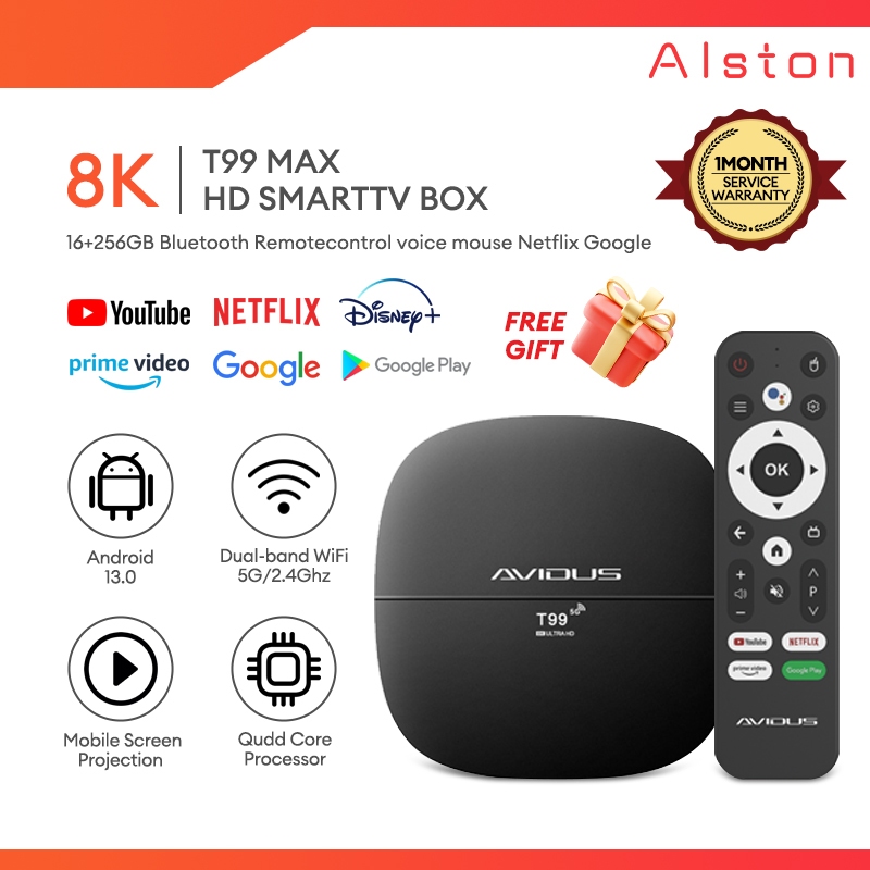T99 MAX ATV Android TV BOX HD 8K 8+128G H313 Quad Core BT4.0 USB2.0 2.4G&5G Dual Wifi Voice ...