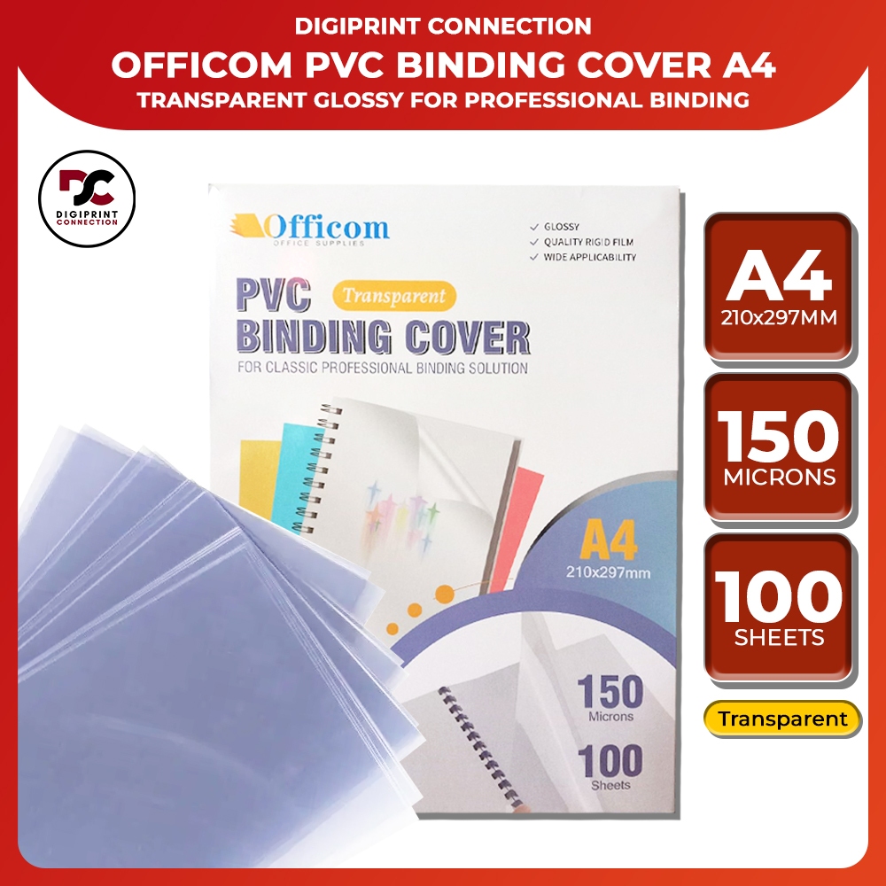 Officom 100 sheets PVC Binding Cover A4 150 microns Transparent Glossy for Professional binding ...
