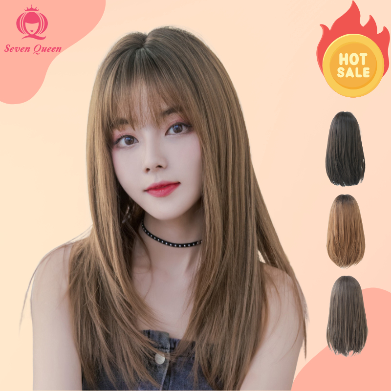"Seven Queen"wig hair natural long straight hair air bangs fluffy wig ...