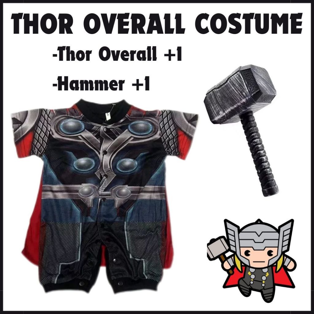 The Avengers Super Hero Thor Overall Costume W/Hammer For Baby(0-3yrs ...