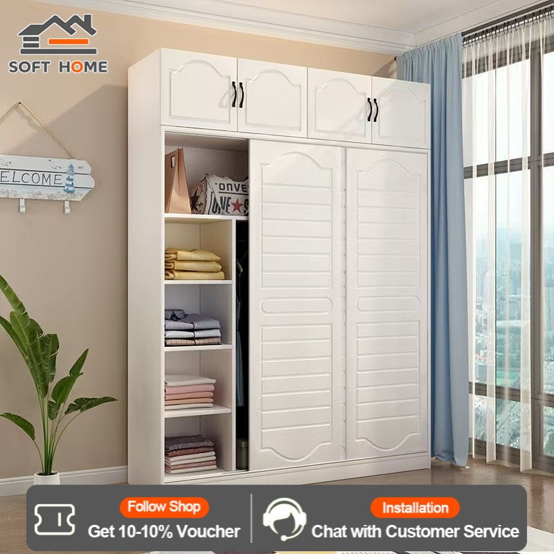 SOFTHOME 160CM Sliding Door Wardrobe Luxury Style Bedroom Multifunctional Wardrobe Healthy ...