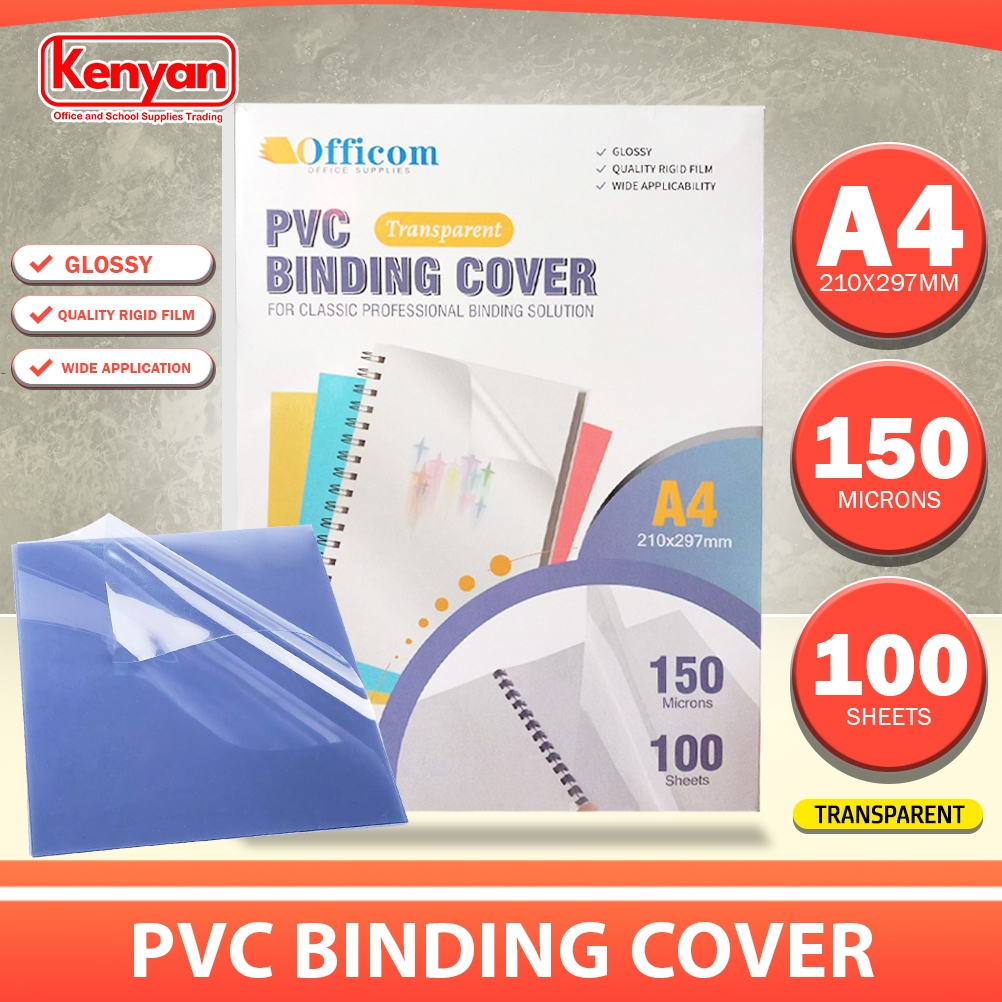 Officom A4 Clear Binding Cover Transparent PVC 150Microns Glossy Binder ...