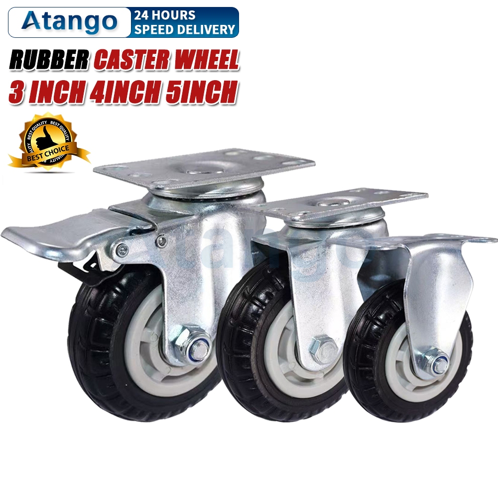 Heavy Duty Caster Wheel 3/4/5 Inch Mute Rubber Casters Swivel, With ...