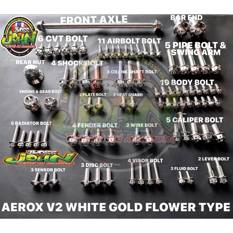AEROX V1-AEROX V2 FLOWER WHITE GOLD BOLTS ORIGINAL HENG🇹🇭🇹🇭 | Shopee ...