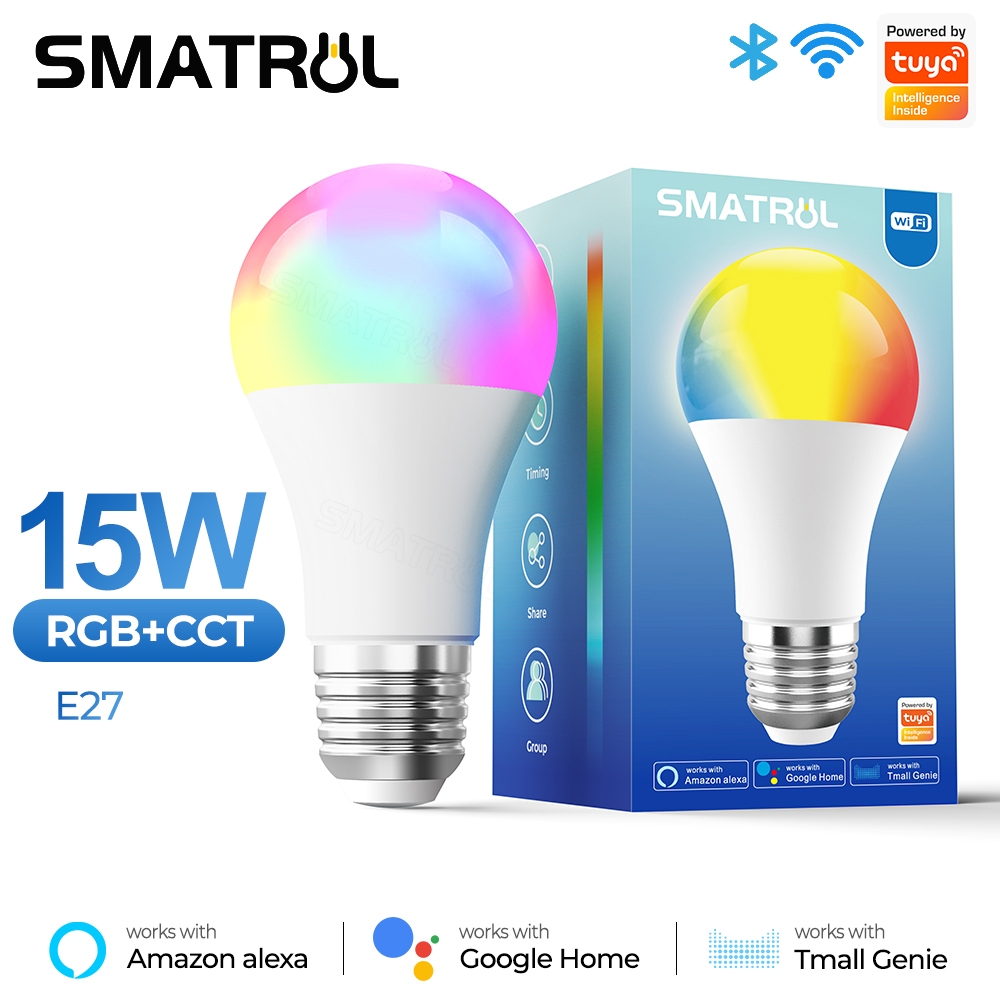 Smatrul Wifi Smart Led Light Bulb E27 Rgb 15w Compatible With Google ...