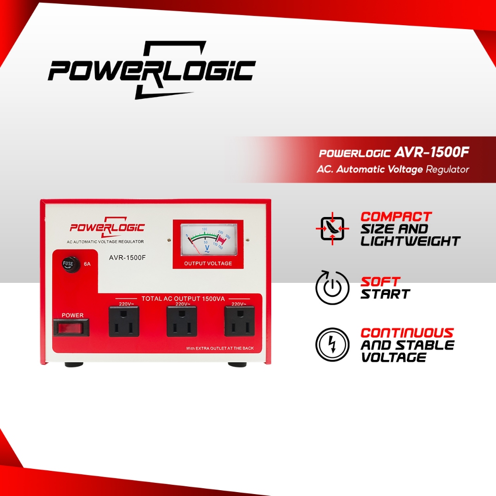 POWERLOGIC AVR-1500F (1500W AVR,60Hz,Input 150-220V,Output 220Vac ...