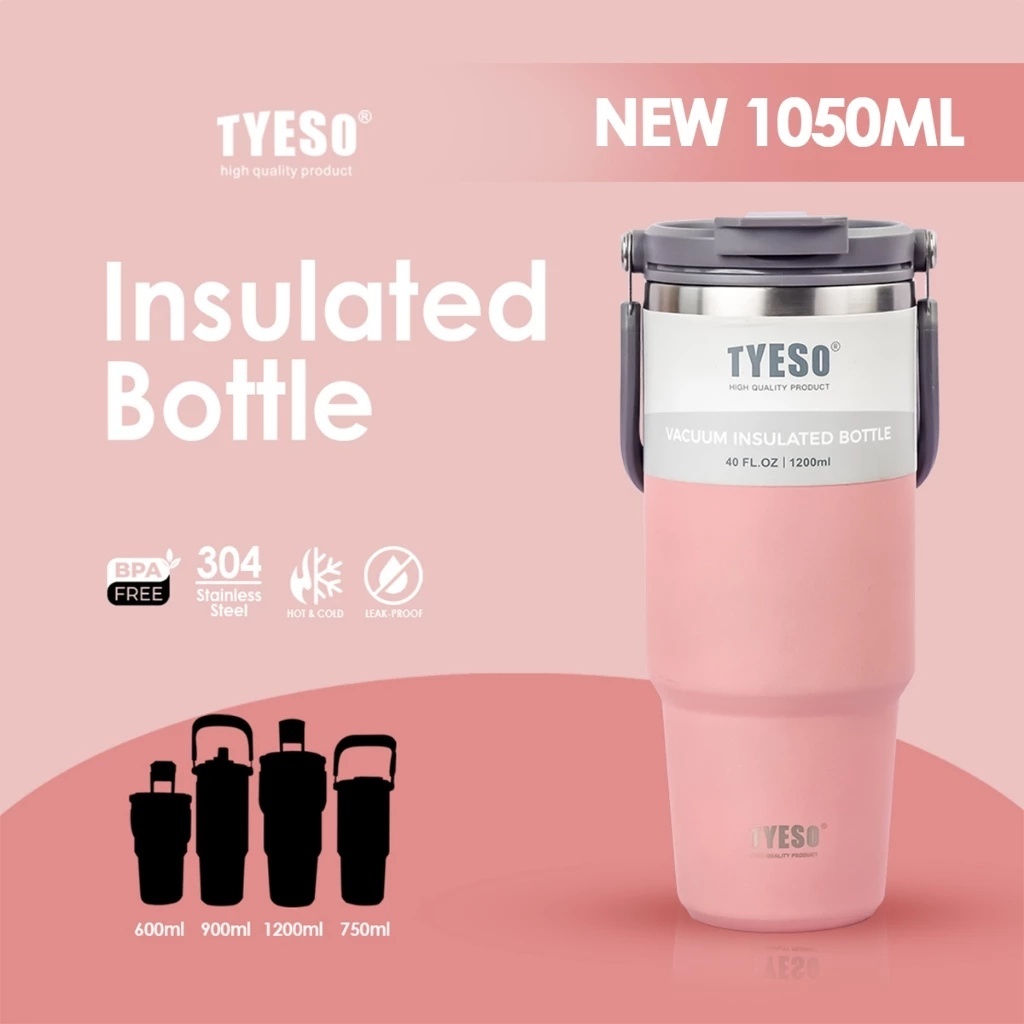 Original Tyeso Vacuum Insulated Tumbler with Handle & Straw 600ml/750ml ...