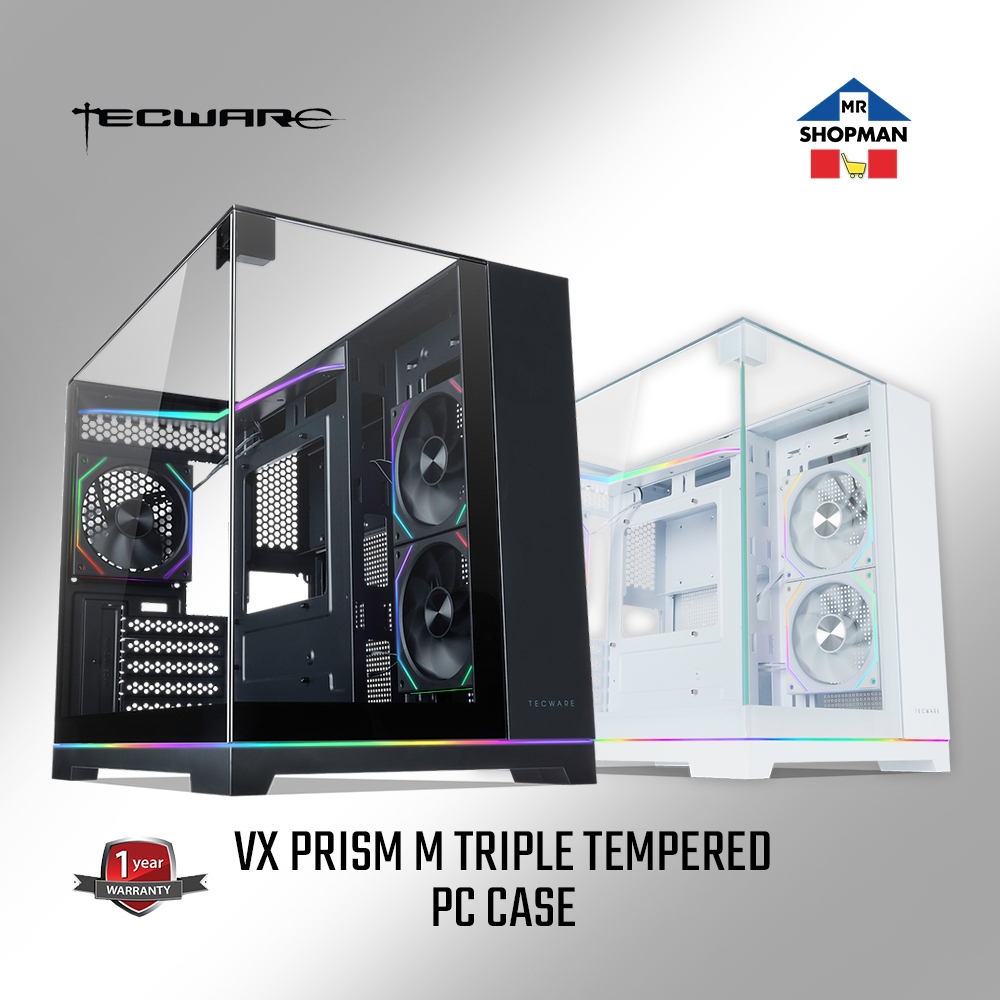 Tecware VX Prism M Black / White Triple Tempered Glass MATX Case PC ...
