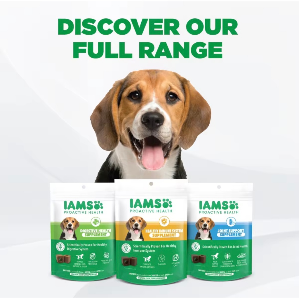 IAMS Dog Supplements - Chewable Chicken Flavored Supplements 168g Pack ...