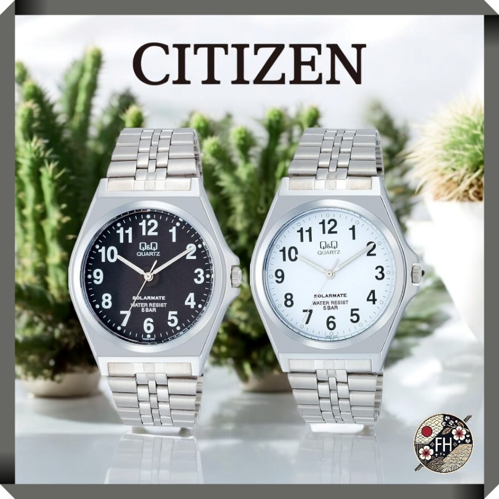 Citizen Q&Q Men's Analog Solar Waterproof Watch with Metal Band - White ...