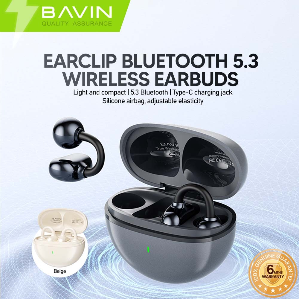 BAVIN BA89 TWS Ear Clip Bluetooth Earbuds w/ Mic & Real-Time ...