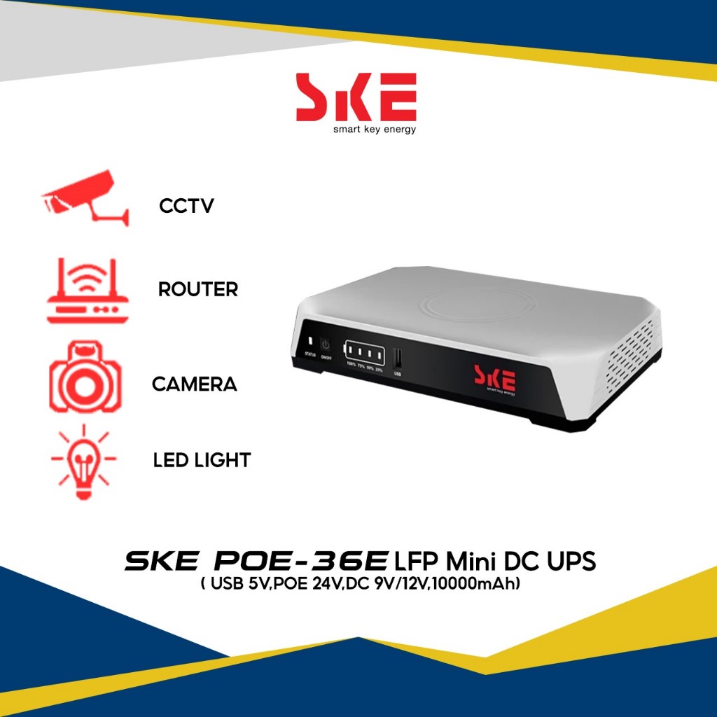 SKE POE-36E-LFP Mini DC UPS ( USB 5V,POE 24V,DC 9V/12V,10000mAh ...