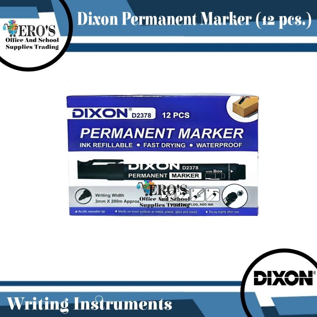 Dixon Permanent Marker (Refillable) Set of 12pcs/ 1Box | Shopee Philippines