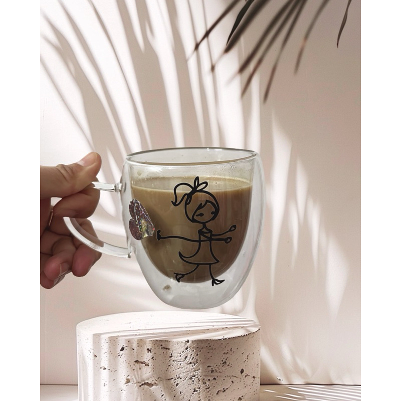 PERSONALIZED Double wall glass Coffee Cups Glass Tea Mugs Gift | Shopee ...