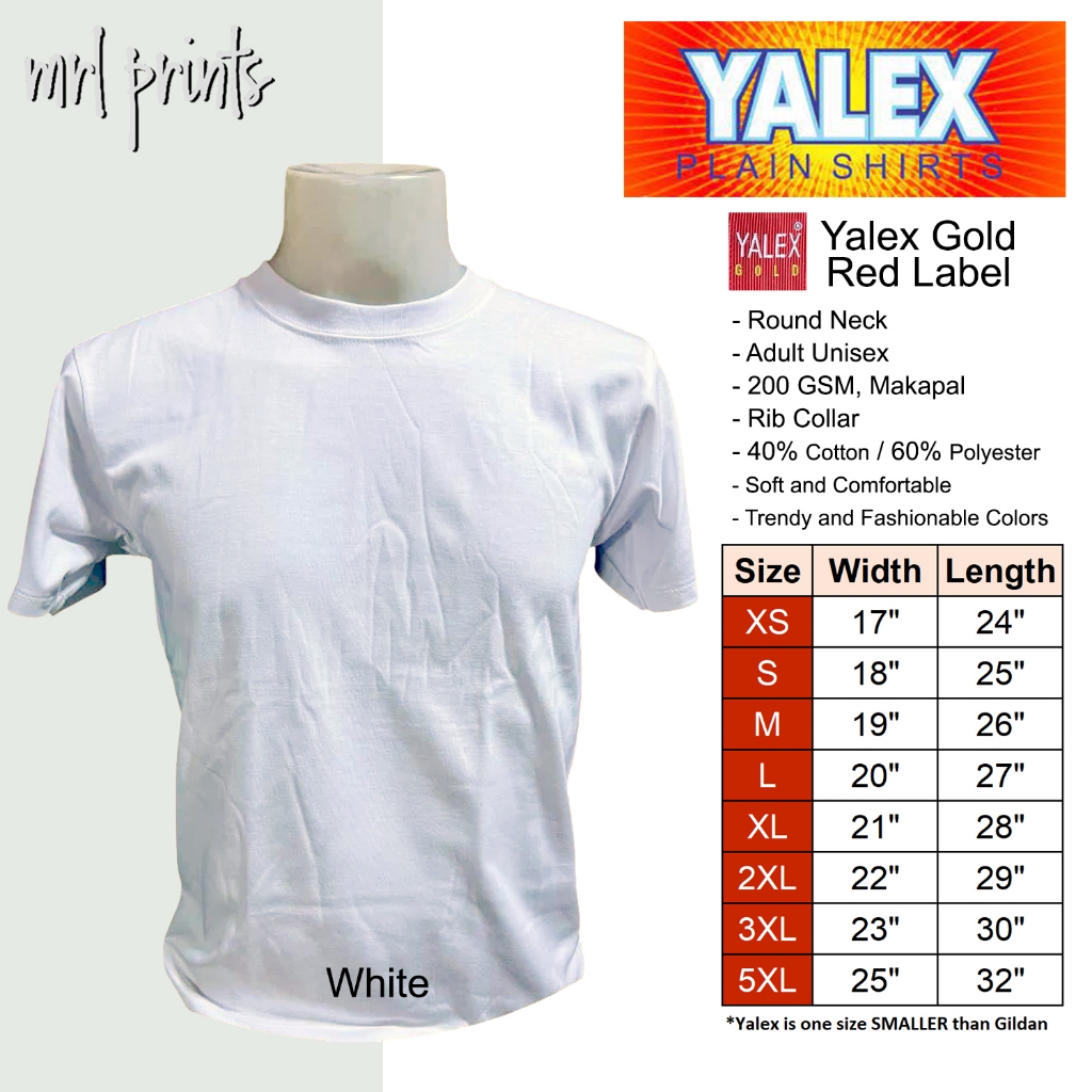 Yalex Plain Shirt White Red Label Gold Makapal Premium Unisex TShirt Round Neck MRL Prints ...