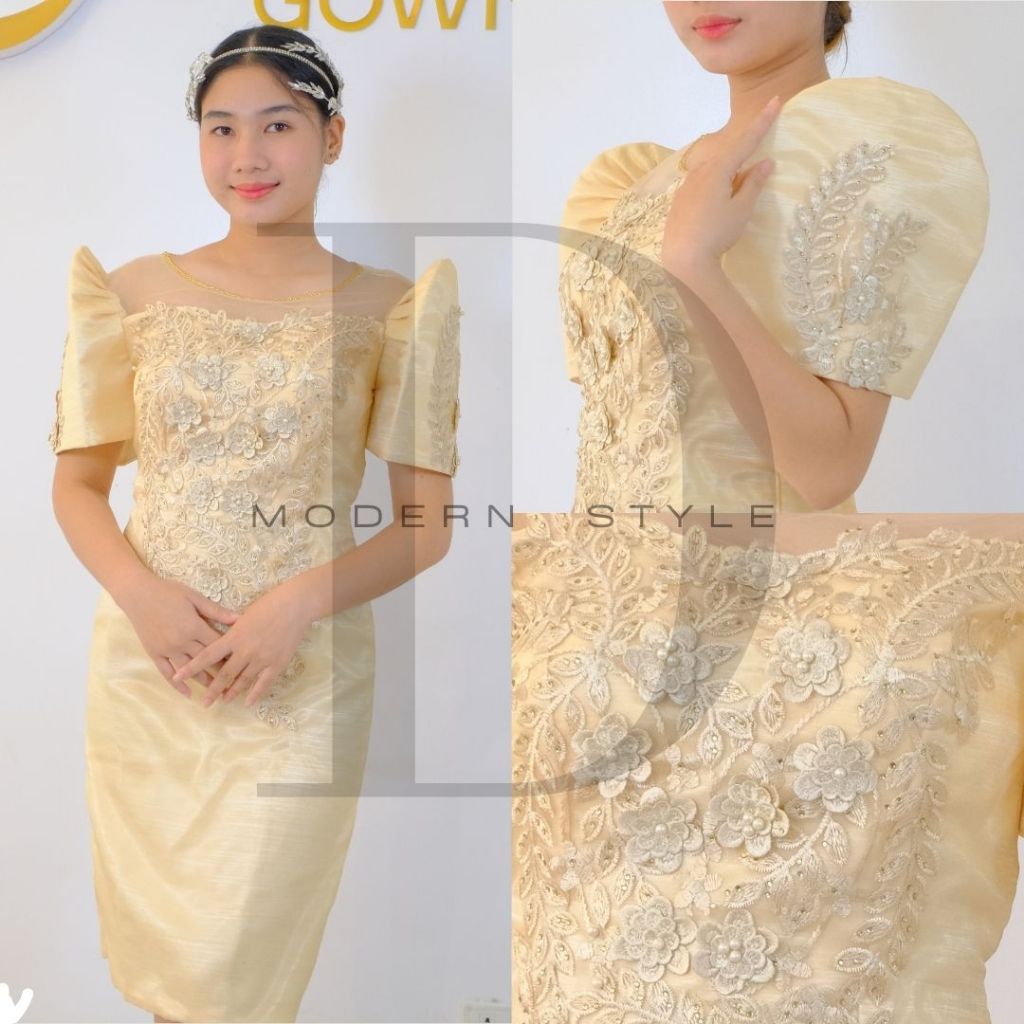 Modern filipiniana midi dress for woman oath taking outfit formal dress ...