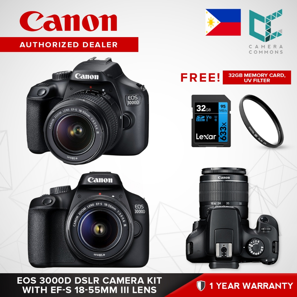 Canon EOS 3000D 18MP Digital SLR Camera (Black) with 18-55mm III Zoom ...