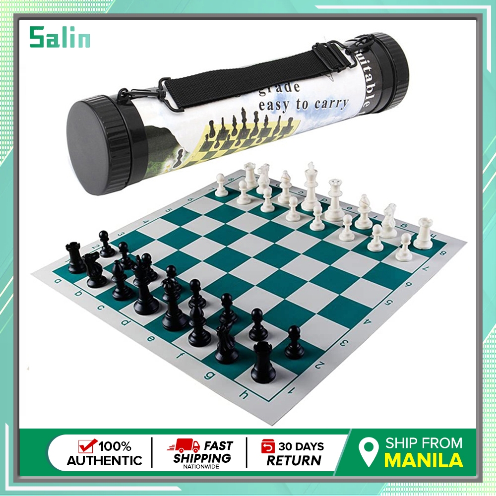 Chess Set Easy To Carry Roll-up Artificial Leather Mat and Bag Camping ...