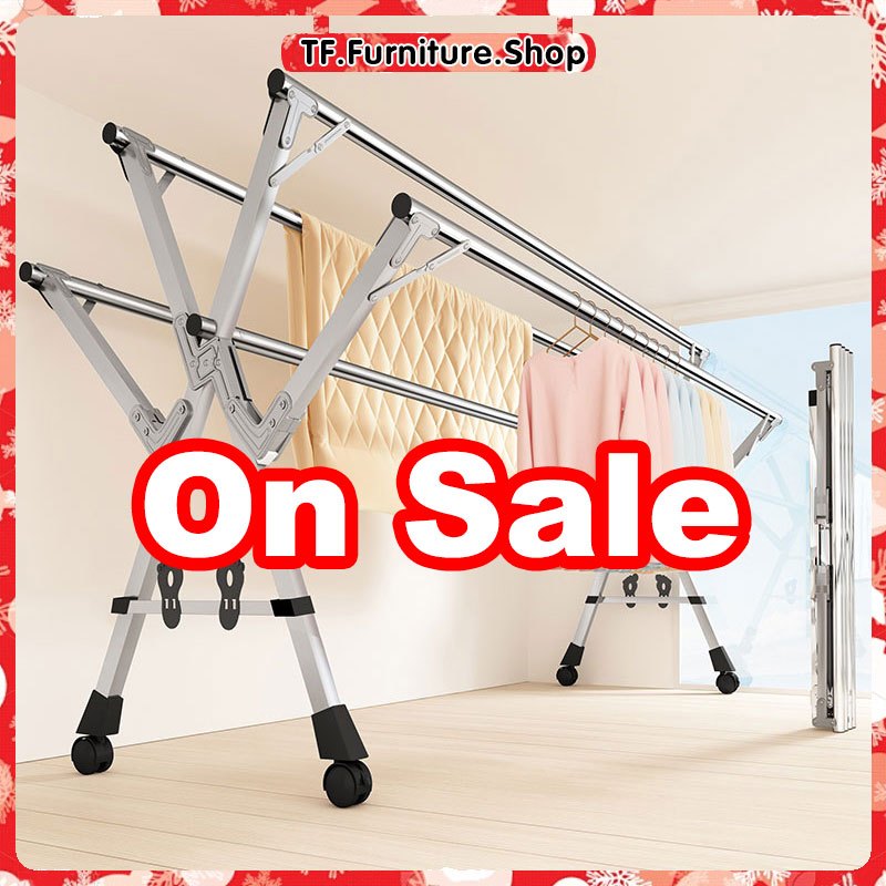 【On sale】5 Rod Foldable Sampayan Stainless Steel Clothes Hanger Drying ...