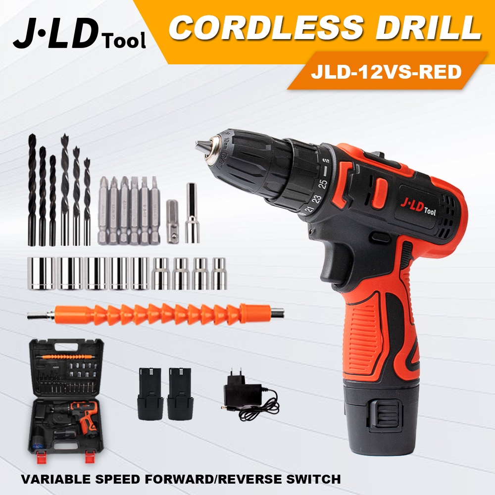 JLD 12V drill tool set 10MM CHUCK barena drill set 600RPM cordless ...