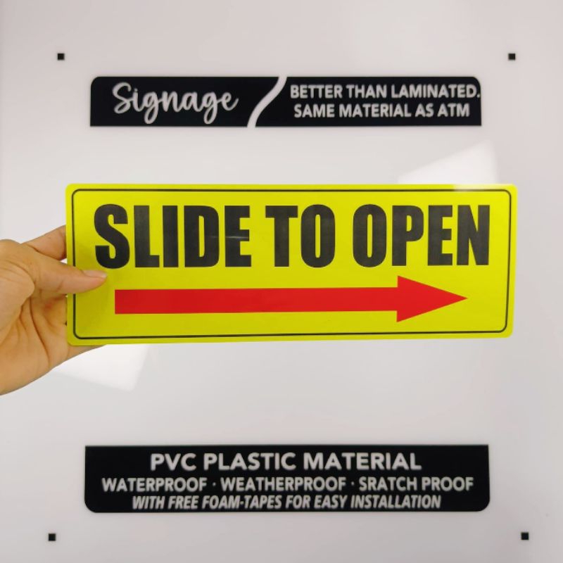 SIGNAGE - SLIDE TO OPEN - PVC PLASTIC MATERIAL SIGNAGE | Shopee Philippines
