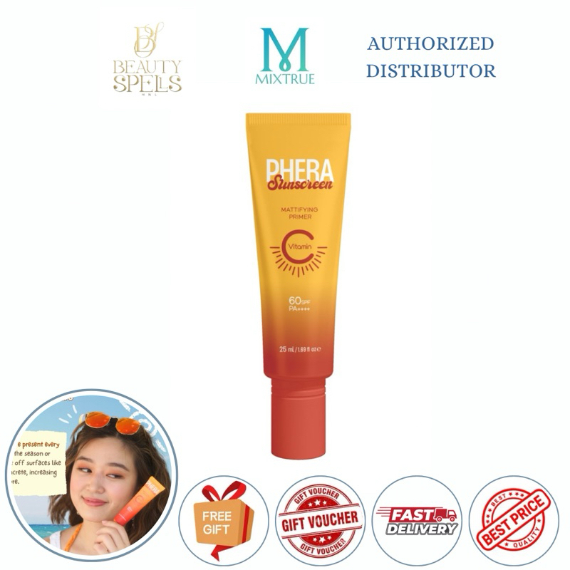 PHERA Sunscreen 2 in 1 Vitamin C Primer Sunscreen SPF 60 Pa +++ Matte Finish by Mixtrue Beauty ...