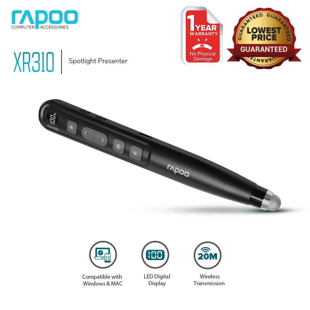 Rapoo XR310 Wireless Presenter Spotlight Presentation Pen Built-in ...