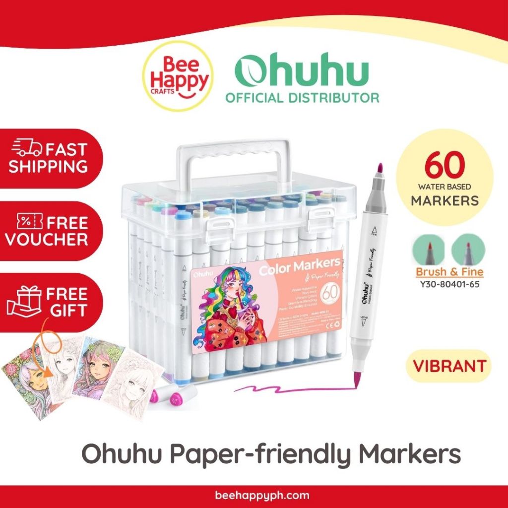 Ohuhu Paper-friendly (No Peeling) Markers Water-based 60 Colors Y30 ...
