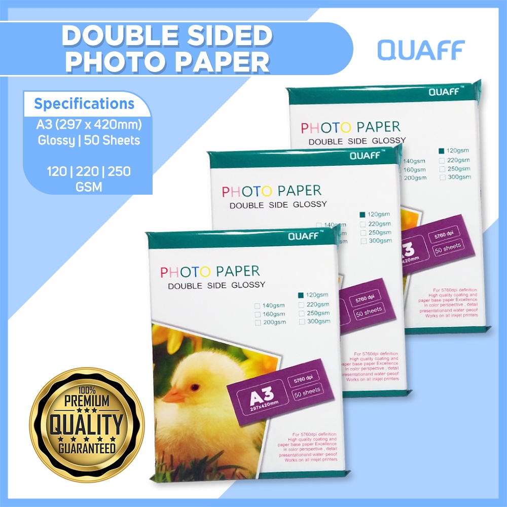 Quaff Double Sided Glossy Photo Paper A3 Size- 50 Sheets Pack | Shopee ...
