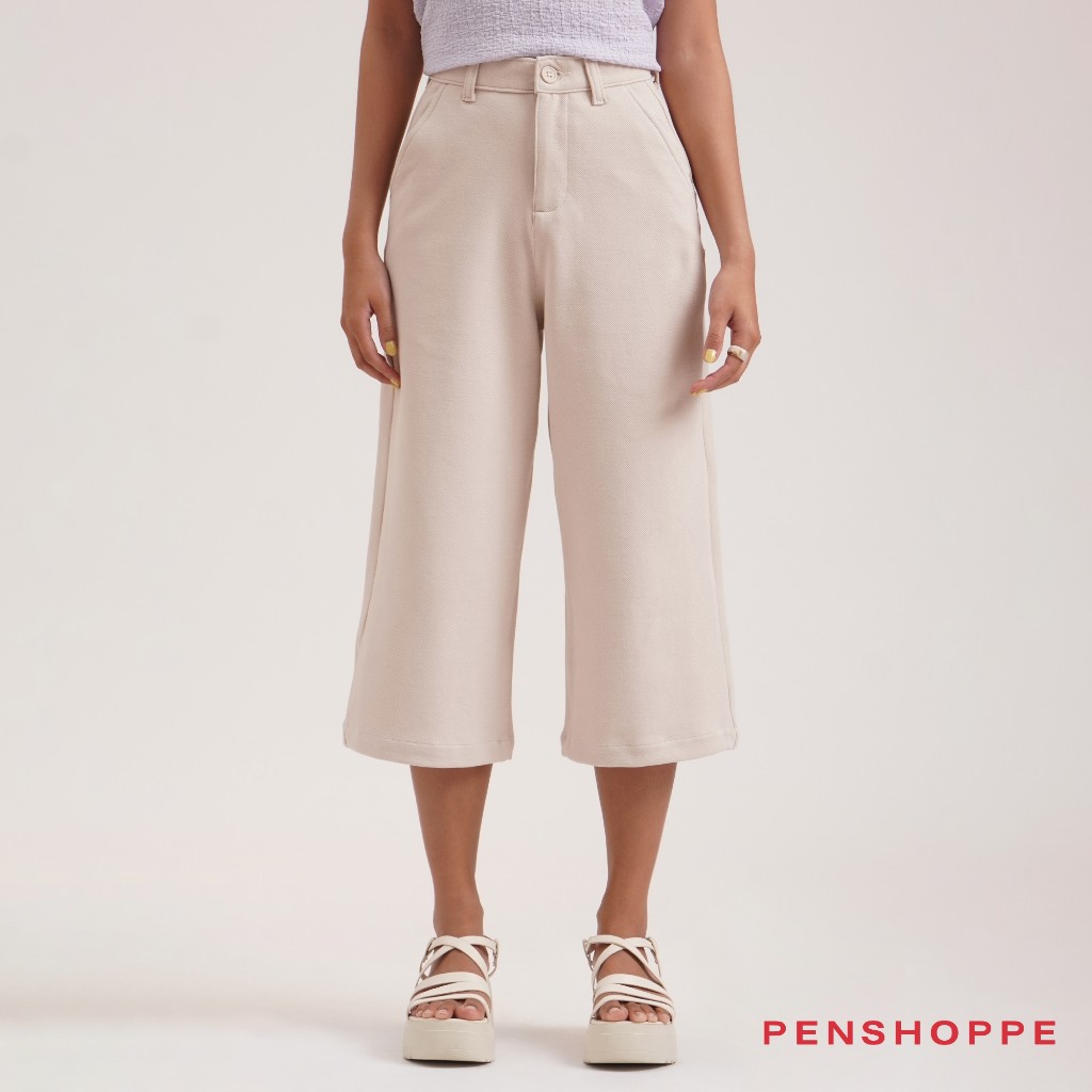 Penshoppe Wide Cropped Trousers For Women (Sand) | Shopee Philippines