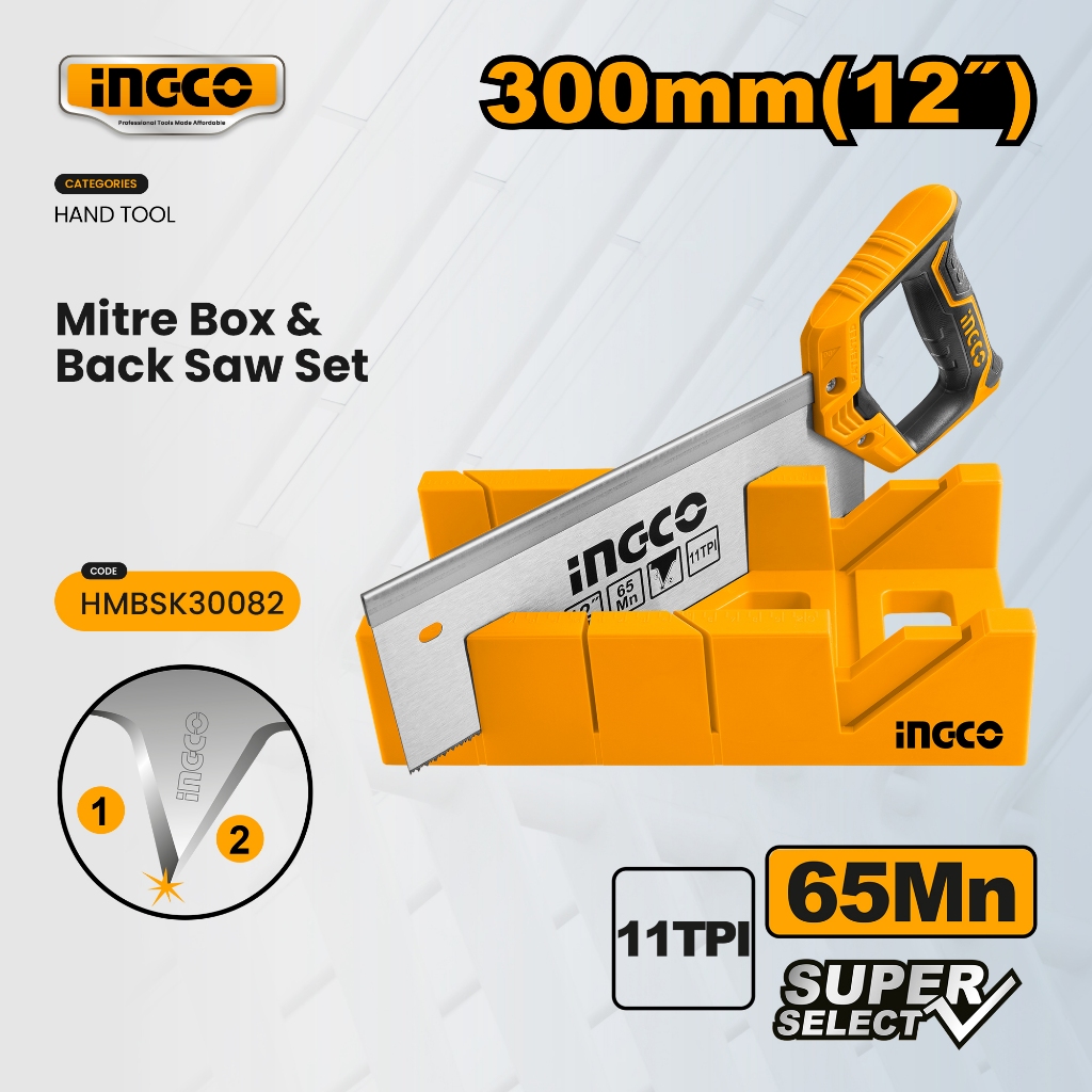 Ingco 12" Miter Box And Back Saw Set 11TPI Lagari Set Tool HMBSK30082 ...
