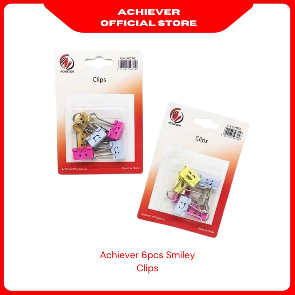 Achiever (GK-DY070) 6pcs Colorful Durable Cute Smiley Clip Binder for ...