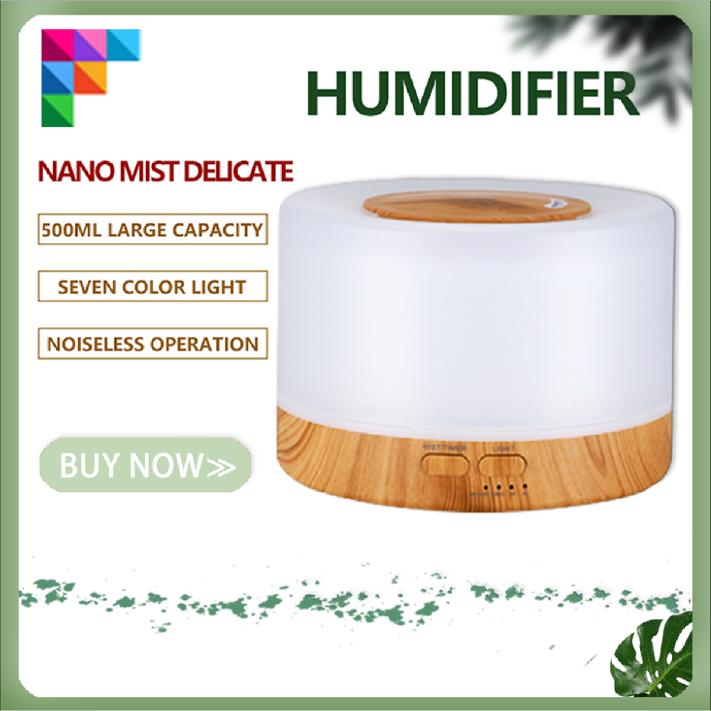 500ml Wood Grain Humidifier With Essential Oil 7 LED Ultrasonic ...