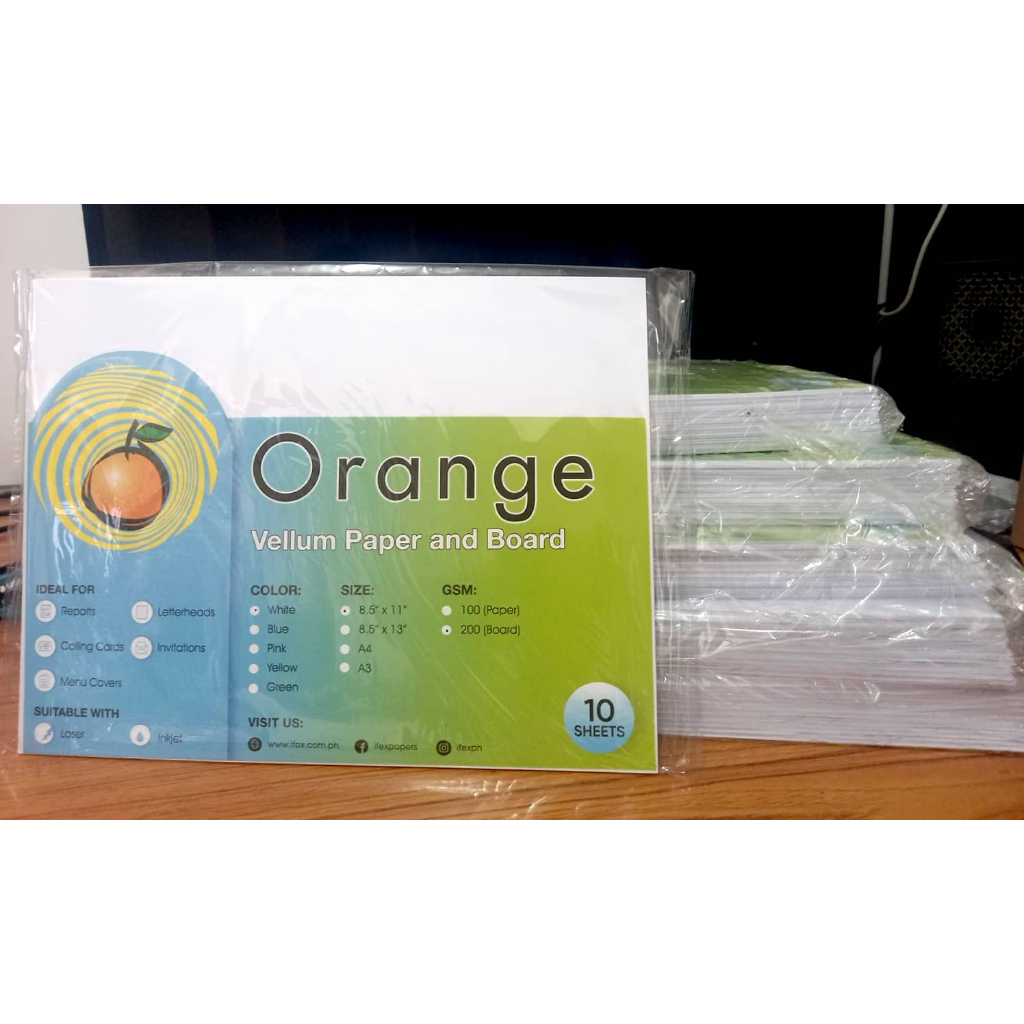 1pack Orange Specialty paper Vellum Board 200gsm White Short 10 sheet ...