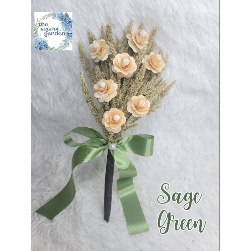 mini bouquet for wedding rustic boho (wooden flowers with dried flowers ...