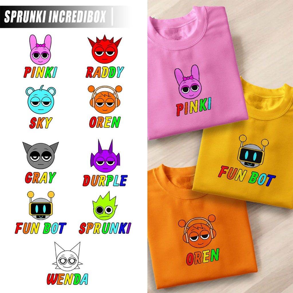 Shirt planet Cartoon Sprunki incredibox head logo Raddy Pinki Oren Sky ...