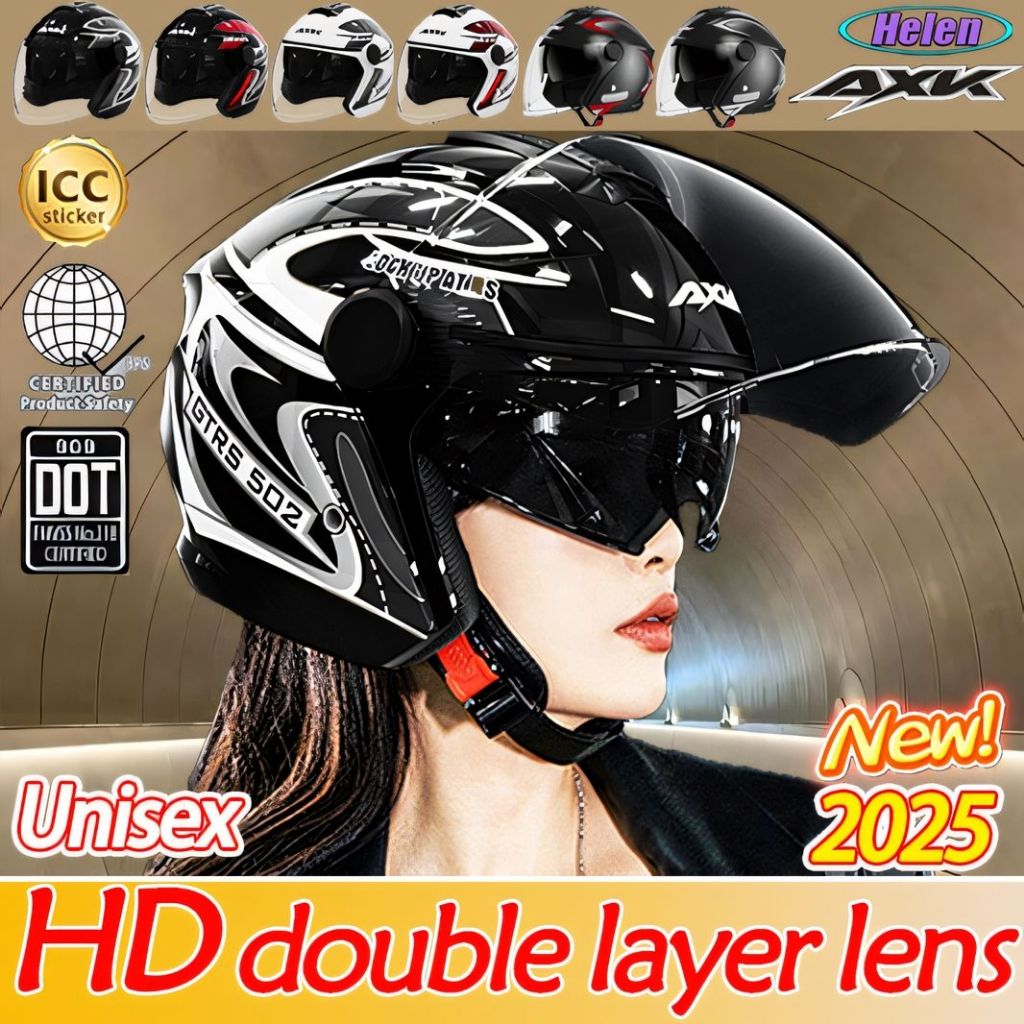 AXK Motorcycle Helmet Half Face Helmet For Men And Women HD Dual Visor ...