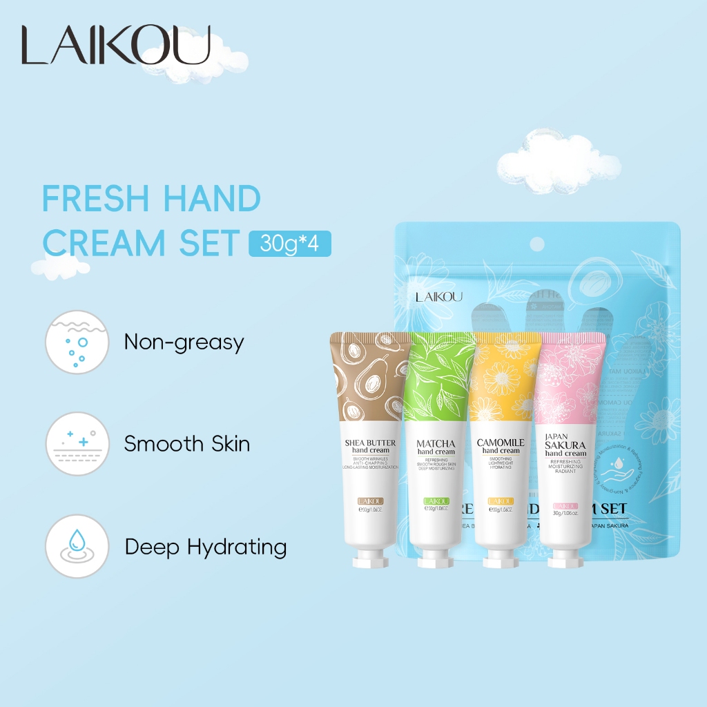 LAIKOU Fresh Hand Cream Set [Sakura+ Camomile+ Shea Butter+ Matcha ...