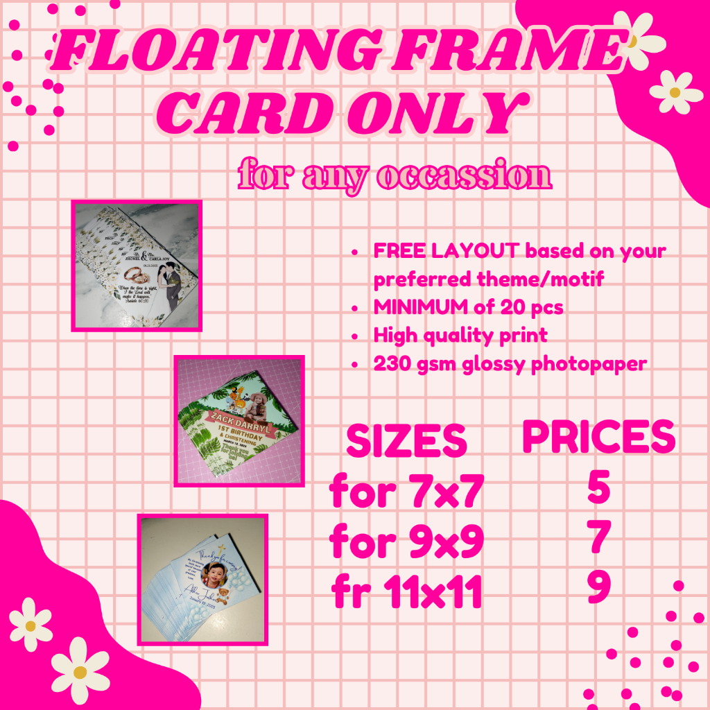 FLOATING FRAME CARD ONLY (LAYOUT & PRINT) | Shopee Philippines