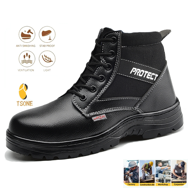 TSONE High-tops safety boots Mens Leather steel toe Shoes safety Shoes ...