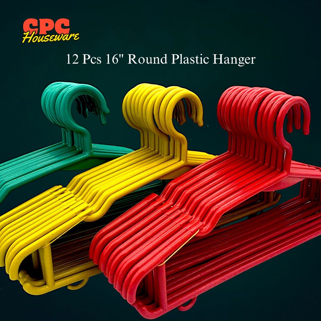 12 Pcs 16" Round Plastic Hanger/Space Saving Cloth Hangers for Clothing ...