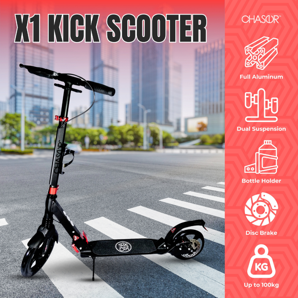 Chaser X1 Manual Kick Scooter Teens Adult Kick Scooter -Black/Red ...