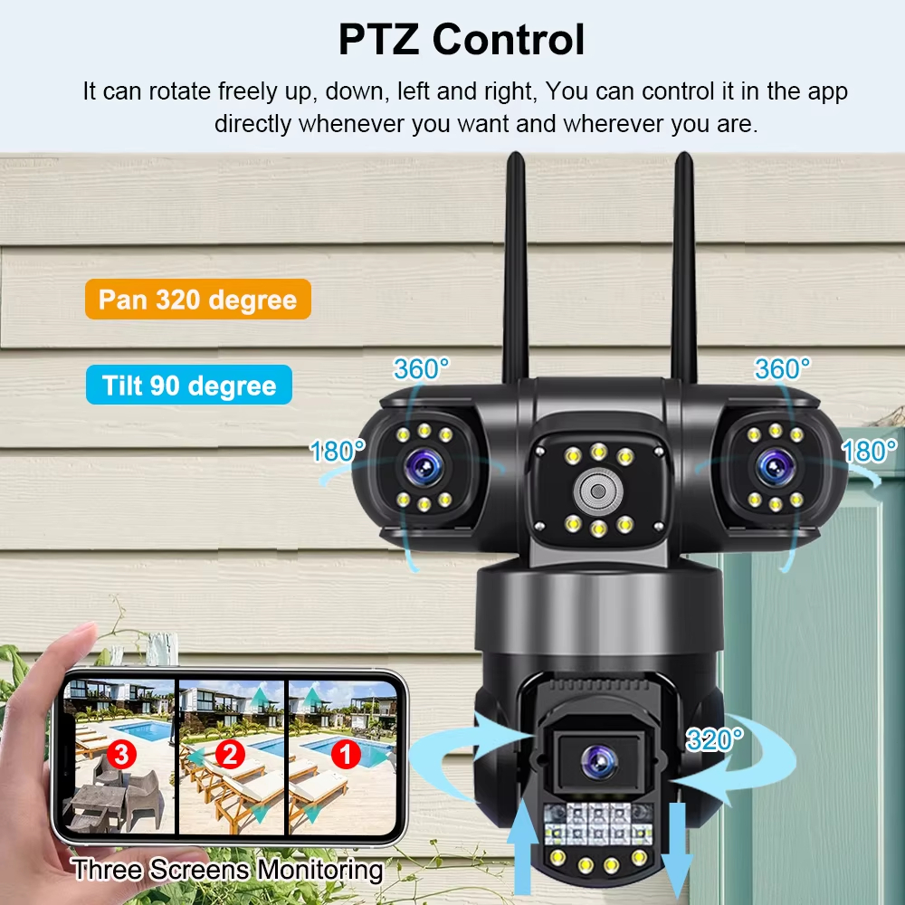 V380 4G SIM Three Lens CCTV Camera Outdoor 4K HD Three Screen View Auto ...