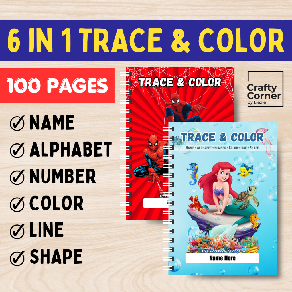A4 PERSONALIZED TRACING AND COLORING BOOK 100 PAGES (Disney Character ...