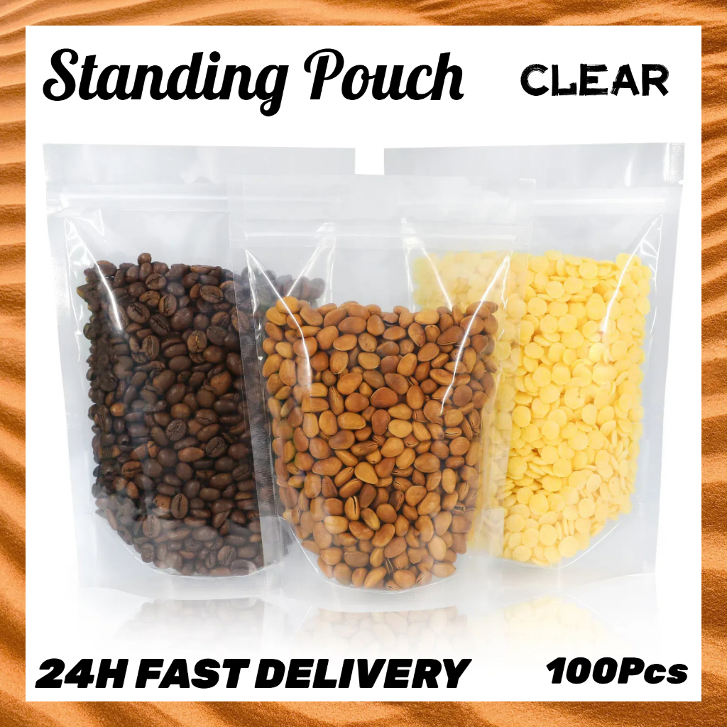 100pcs Full Clear Stand Up Pouch Packaging Ziplock Resealable Transparent Plastic Candy Storage ...