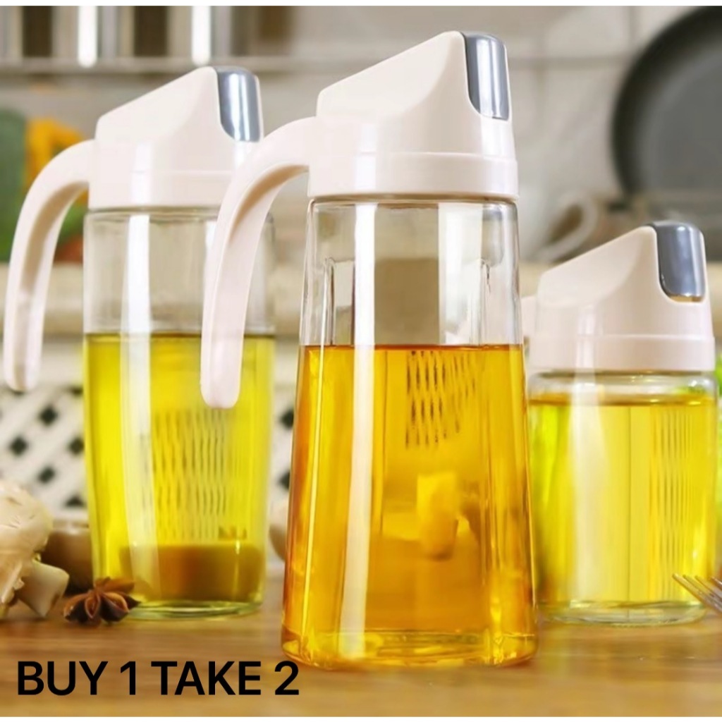 【BUY 1 Take 2】630ml Oil and Vinegar Glass Bottle Automatic Flip oil | Shopee Philippines