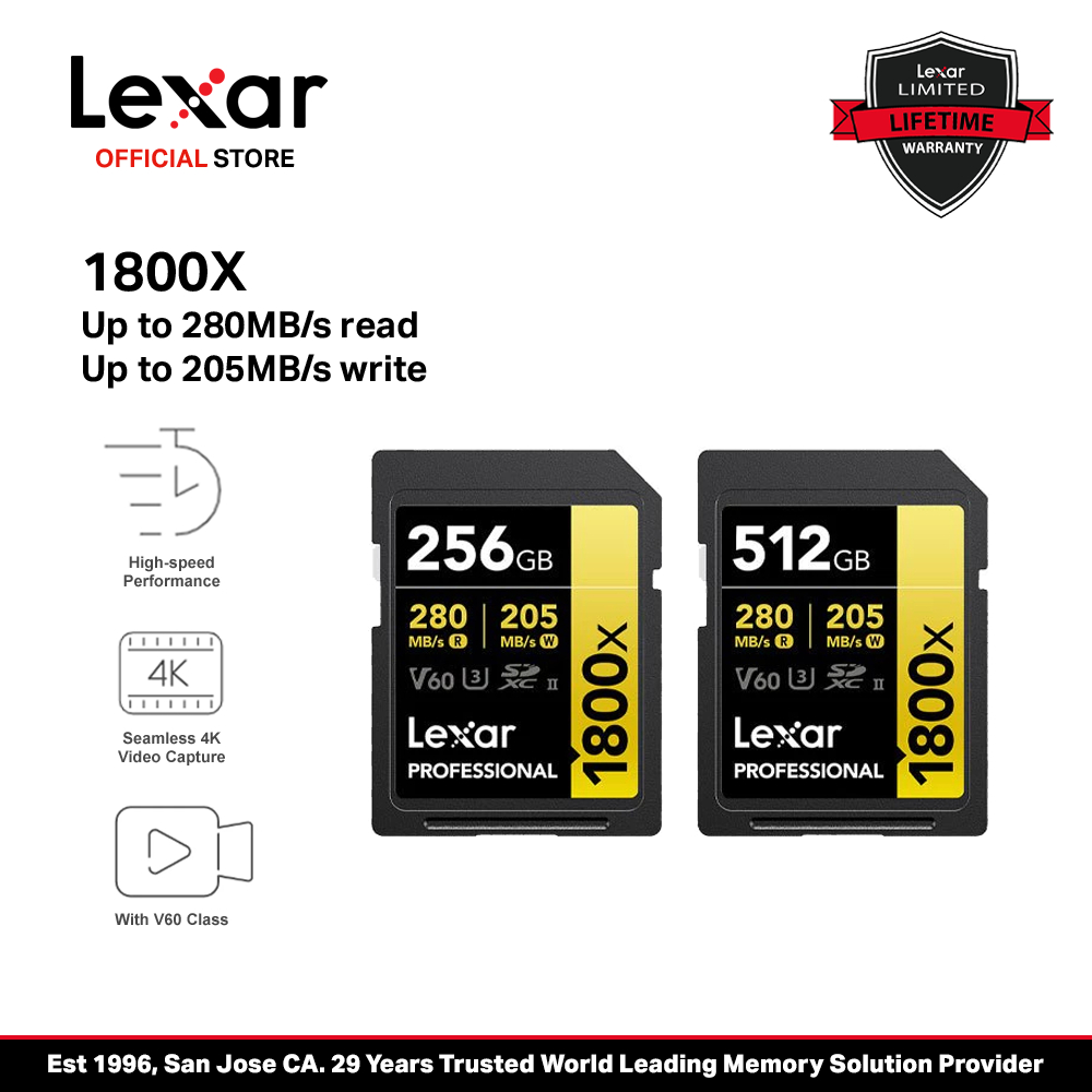 Lexar Professional 1800x 256GB/512GB SDXC UHS-II SD Card GOLD Series ...