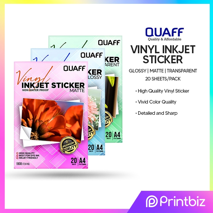 QUAFF Vinyl Inkjet Sticker A4 Size Non-Waterproof ( GLOSSY | MATTE ...
